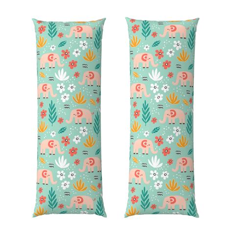 Coaee Elephant And Flowers Body Pillow Cover Long Pillow Case Cooling
