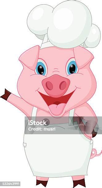 Kartun Koki Babi Melambaikan Tangan Ilustrasi Stok Unduh Gambar