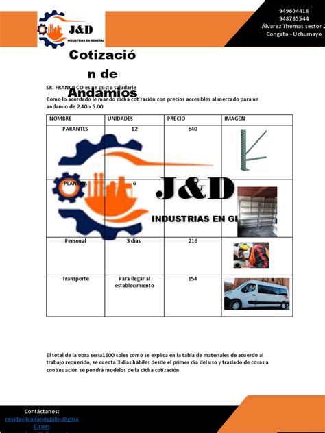 Cotizacion De Andamios De Metal Pdf