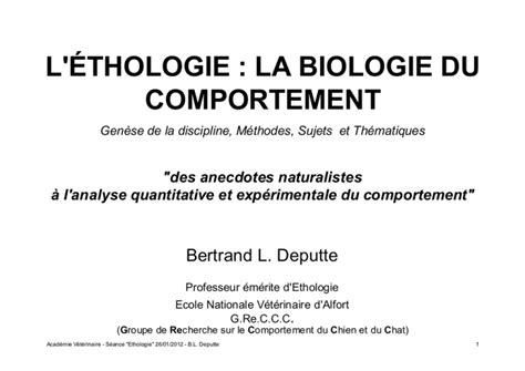 l éthologie la biologie du comportement