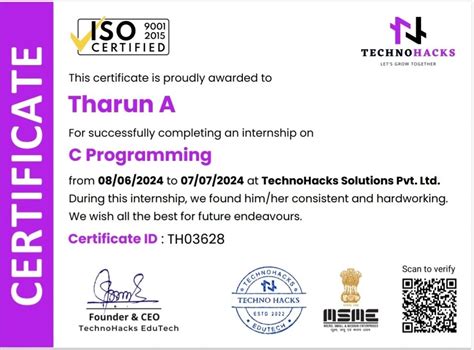 Tharun A On Linkedin Internship Technohacksedutech Cprogramming Techskills