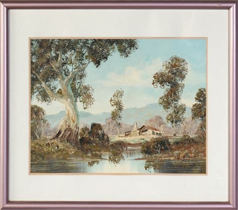 H. Burns , Original Oil Painting, Homestead by the River Auction (0039 ...