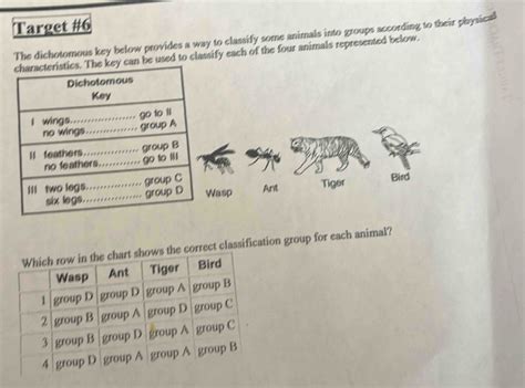 Solved Target 6 The Dichotomous Key Below Provides A Way To Classify