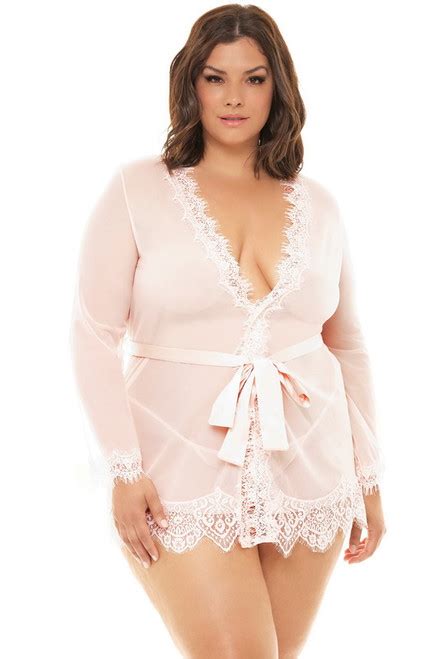 Plus Size Peach Whip Provence Mesh Robe Spicy Lingerie