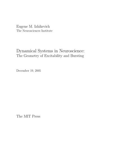 Dynamical Systems In Neuroscience