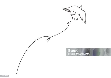 하늘에서 솟아오르는 흰 비둘기의 간단한 벡터 라인 그림 날기에 대한 스톡 벡터 아트 및 기타 이미지 날기 단순함 단일