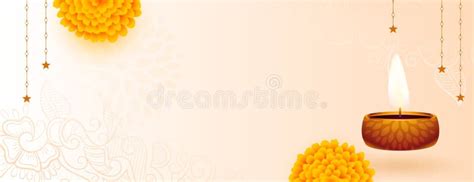 Happy Deepavali Greeting Banner With Text Space And Diya Design Stock
