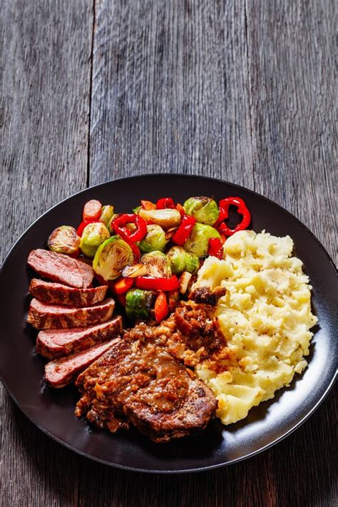 Beef Steak With Potato Mash And Roasted Vegetables Stock Image Image