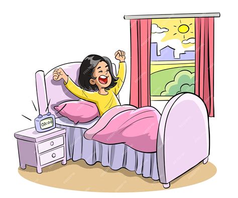 A Linda Garota Acorda Ilustração Em Vetor Dos Desenhos Animados