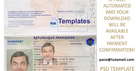 France Passport Template Editable Templates
