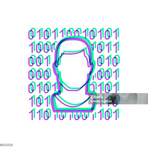 바이너리 코드가 있는 남성의 얼굴 흰색 배경에 두 가지 색상이 오버레이된 아이콘 0에 대한 스톡 벡터 아트 및 기타 이미지 0 1 가상현실 Istock