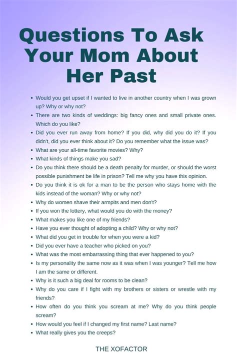 100 Questions To Ask Your Mom The XO Factor