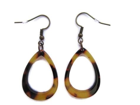 Tortoise Shell Earrings Tortoise Shell Dangle Large Brown Earring