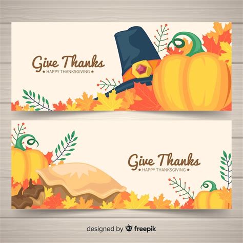 Free Vector Thanksgiving Day Banner Set With Pumpkins