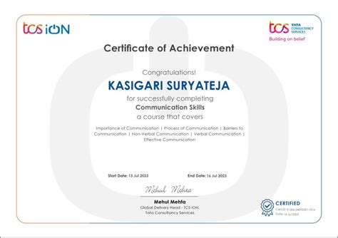 Surya Teja Kasigari On Linkedin Successfully Completed A Tcs Ion