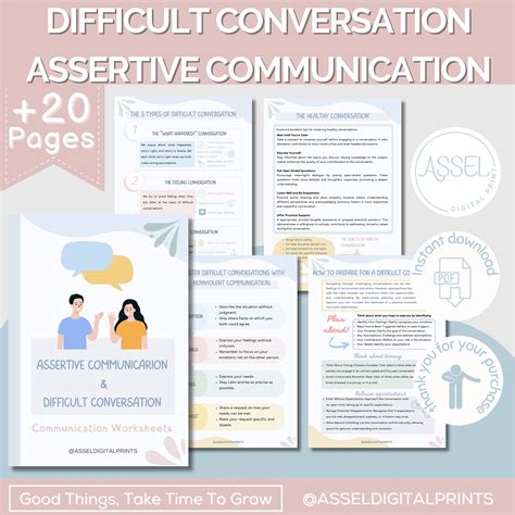 Difficult Conversations And Assertive Communication Worksheets Pdf Etsy