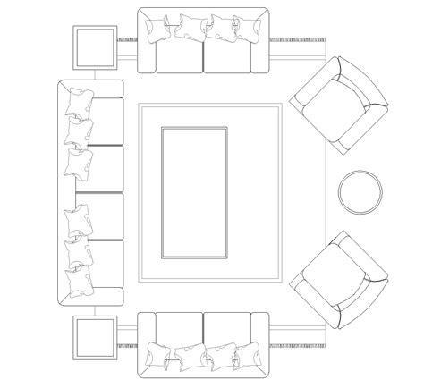 Seating Area For A Wide Living Room Dwg Cad Block Download
