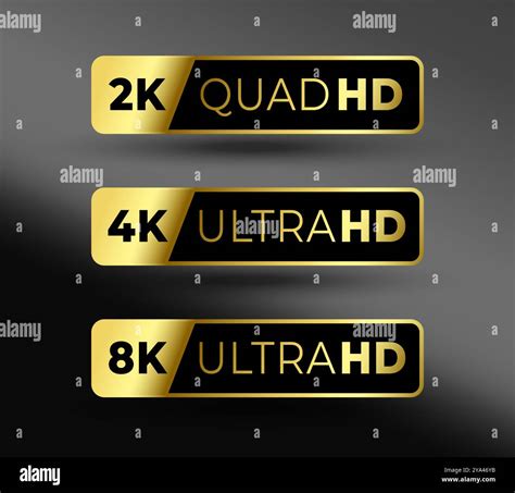 2k 4k And 8k Ultra Hd Screen Resolution Quality Label In Set Vector