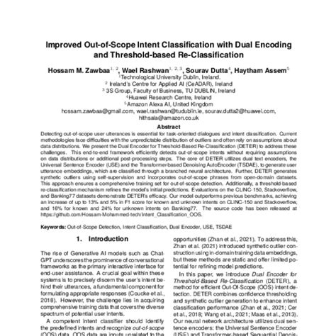 Improved Out Of Scope Intent Classification With Dual Encoding And Threshold Based Re
