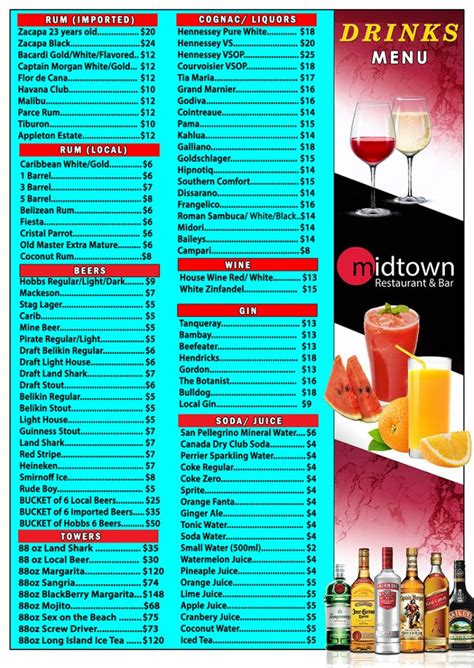 Drinks Menu Midtown Restaurant And Bar