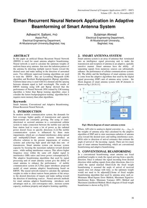 Pdf Elman Recurrent Neural Network Application In Adaptive Beamforming Of Smart Antenna System