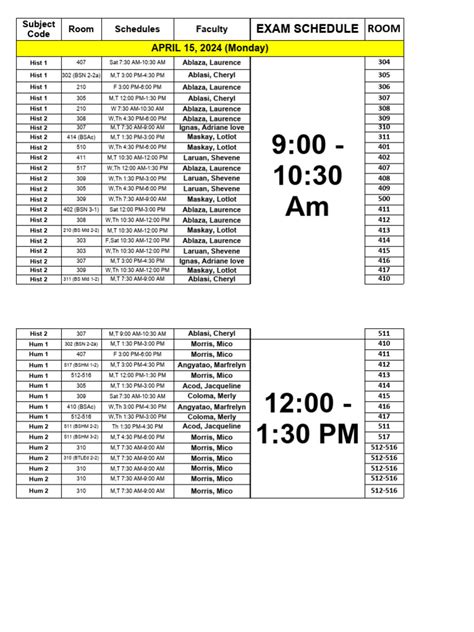 Gen Ed Subject Schedule Pdf