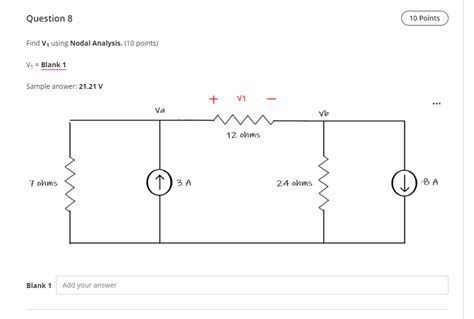 solved question 8 10 points find vy using nodal analysis