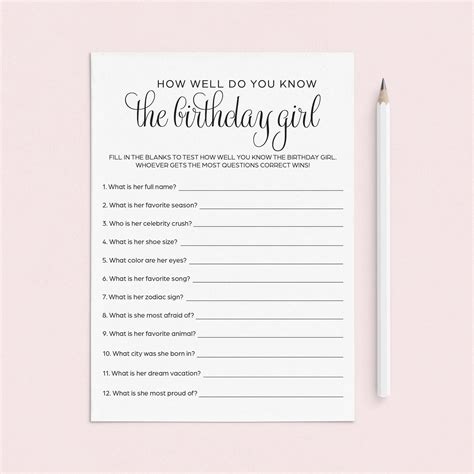 How Well Do You Know The Birthday Girl Printable Calligraphy
