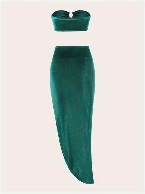 Sexy Matching Two Piece Skirt Set Crop Tube Top Bodycon Temu