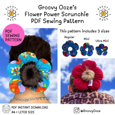 Flower Power Scrunchie Pdf Sewing Pattern Easy Diy Sewing Project