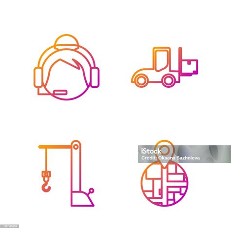 원근으로 지도 용지에 라인 자리 표시자 설정 하버 포트 크레인 터치 지원 운영자 및 지게차 트럭 그라데이션 색상 아이콘입니다 벡터 0명에 대한 스톡 벡터 아트 및 기타