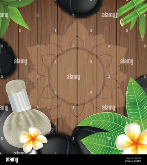 Thai Herbs Massage Spa With Compress Herbs Wood Background Stock Vector