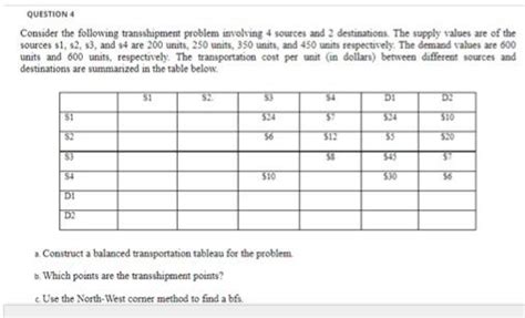 Solved Question 4 Consider The Following Transshipment