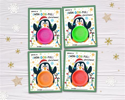 Christmas Play Doh Holder Penguin Printable Holiday Class Gifts