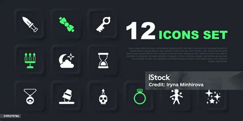 부두 인형 마법의 반짝이 입자 달과 별 돌 반지 촛대 게임 골무 나비 넥타이 및 불타는 촛불 해골 아이콘을 설정합니다 벡터 가득 찬에 대한 스톡 벡터 아트 및 기타 이미지