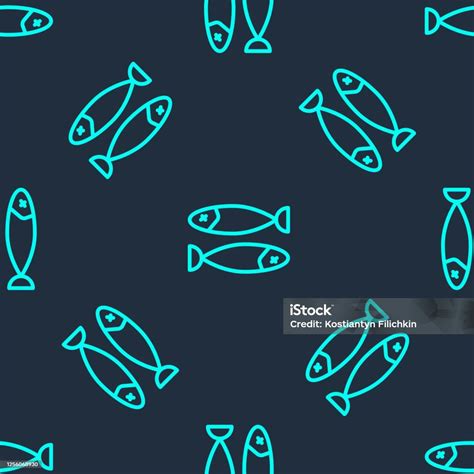 青い背景に緑のライン乾燥魚のアイコン分離シームレスなパターンベクトルの図 おやつのベクターアート素材や画像を多数ご用意 おやつ
