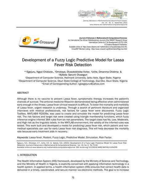 pdf development of a fuzzy logic predictive model for lassa fever