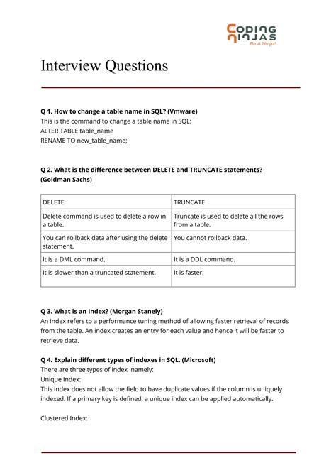 SQL Dabatase Interveiw Pdf For Interveiw Preparation PDF
