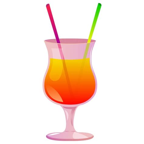 Premium Vector Summer Cocktail In A High Glass With A Straw Cartoon