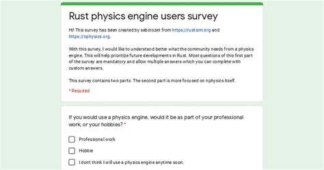 Survey What Do You Need From A Physics Engine In Rust Here Is A Survey What Do You Need From A Physics Engine In Rust Here Is A