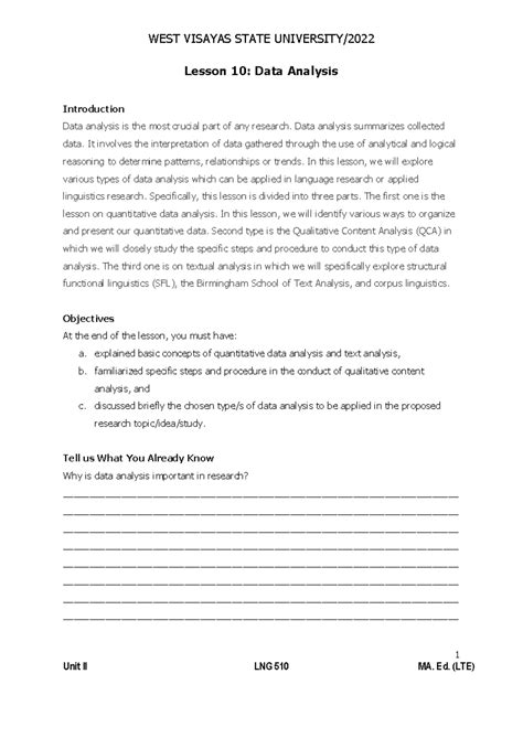 Data Analysis Lesson 10 Methods And Techniques In Research Studocu