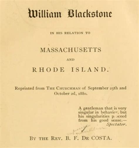 William Blackstone In His Relation To Massachusetts And Rhode Island