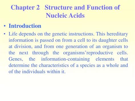 Ppt Chapter 2 Structure And Function Of Nucleic Acids Powerpoint