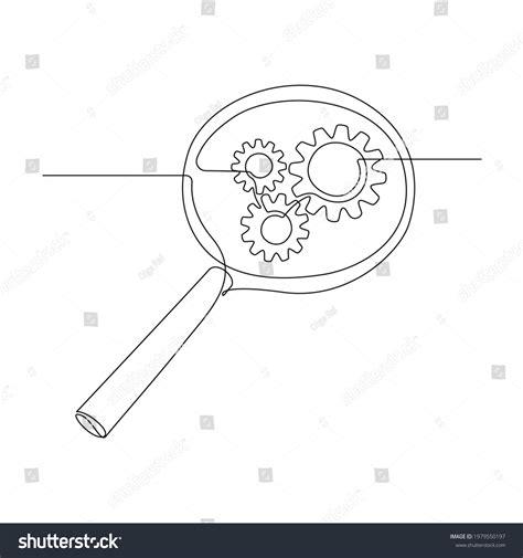 Gears Inside Magnifying Glass Continuous Line Stock Vector Royalty Free 1979550197 Shutterstock