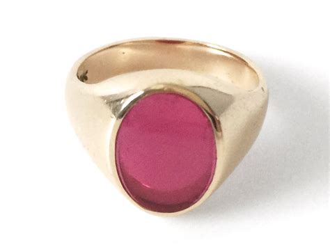 Mens 10k Gold Ruby Glass Ring Size 9 Etsy