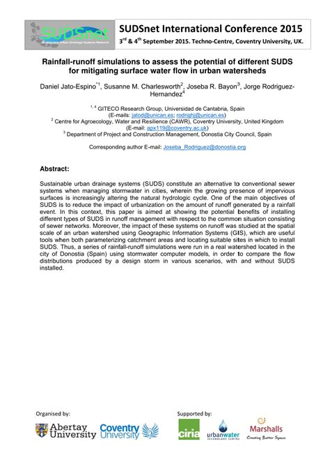 Pdf Rainfall Runoff Simulations To Assess The Potential Of Different Suds For Mitigating