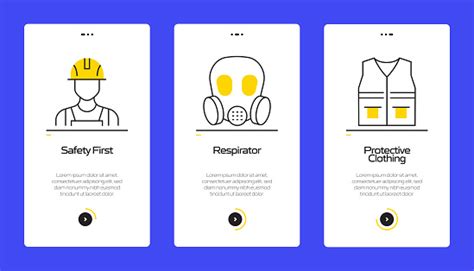 아이콘이 있는 모바일 앱 페이지 화면을 켜는 작업 안전 개념 Ux Ui 디자인 템플릿 벡터 일러스트레이션 건강관리와 의술에 대한 스톡 벡터 아트 및 기타 이미지 Istock