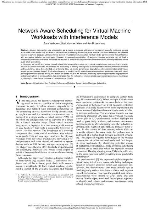 PDF Network Aware Scheduling For Virtual Machine Workloads With