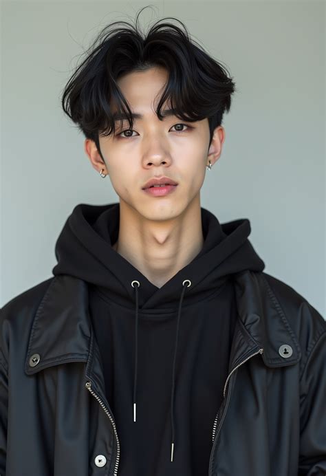 Korean Man With Black Hair As Korean Kpop K Pop Idol Posing For