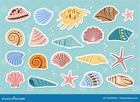 Sea Shell Scrapbook Sticker Diary Cartoon Set Ocean Exotic Underwater